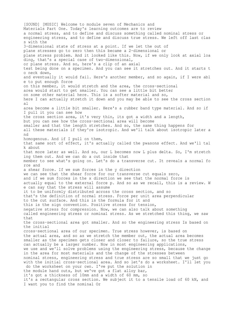 Nominal (Engineering) Stress and True Stress | PDF | Stress (Mechanics ...