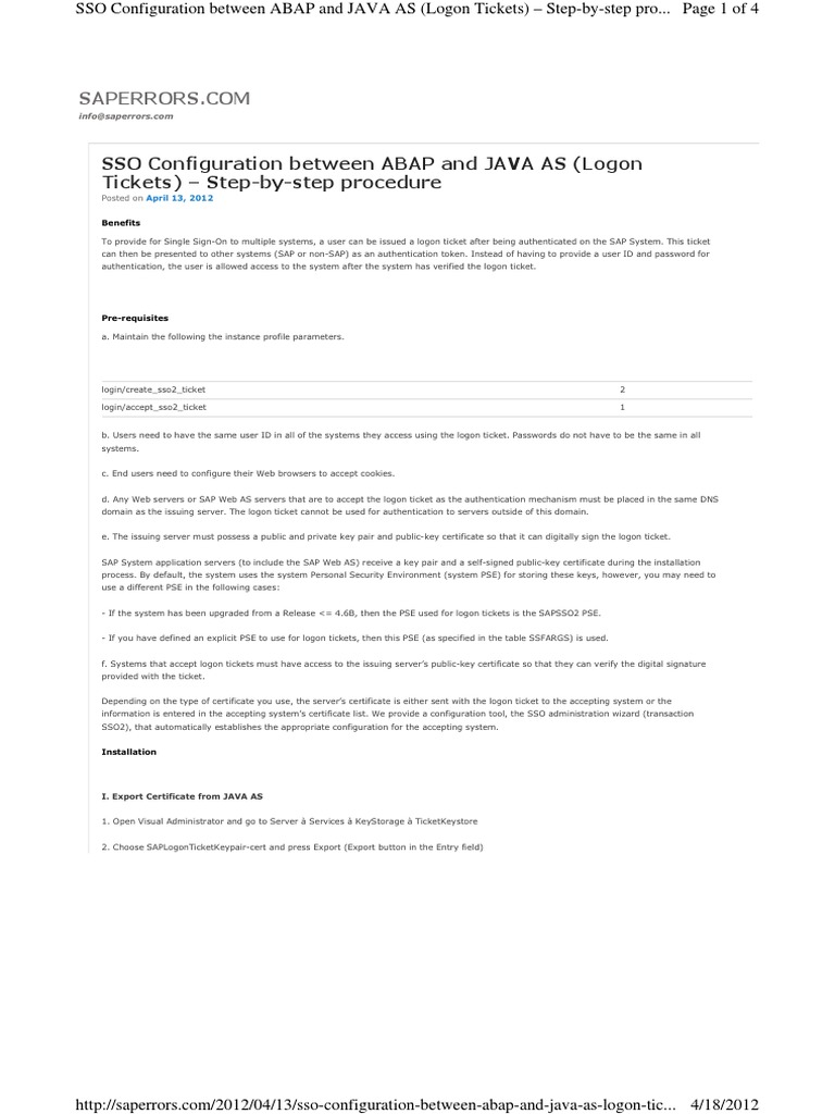 SSO - Configuration - Step by Step Procedure | PDF | Information ...
