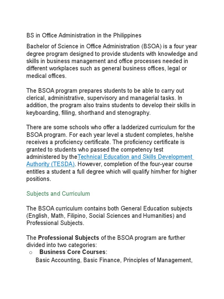 BSOA | PDF | Curriculum | Academic Degree