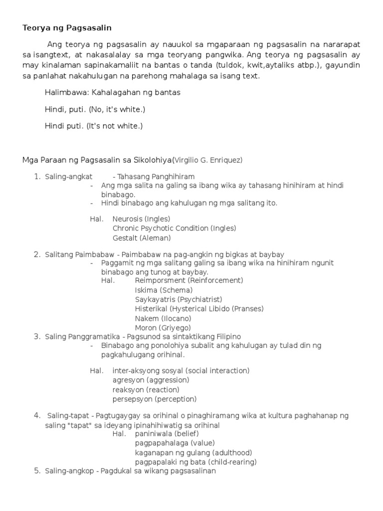 Teorya NG Pagsasalin | PDF