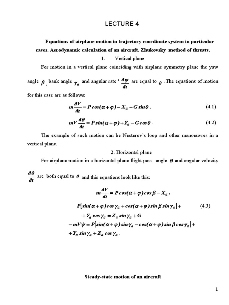 Equations of Airplane Motion in Trajectory Coordinate System in ...