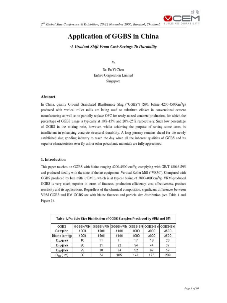 GGBS Production and Applications in China | PDF | Concrete | Cement