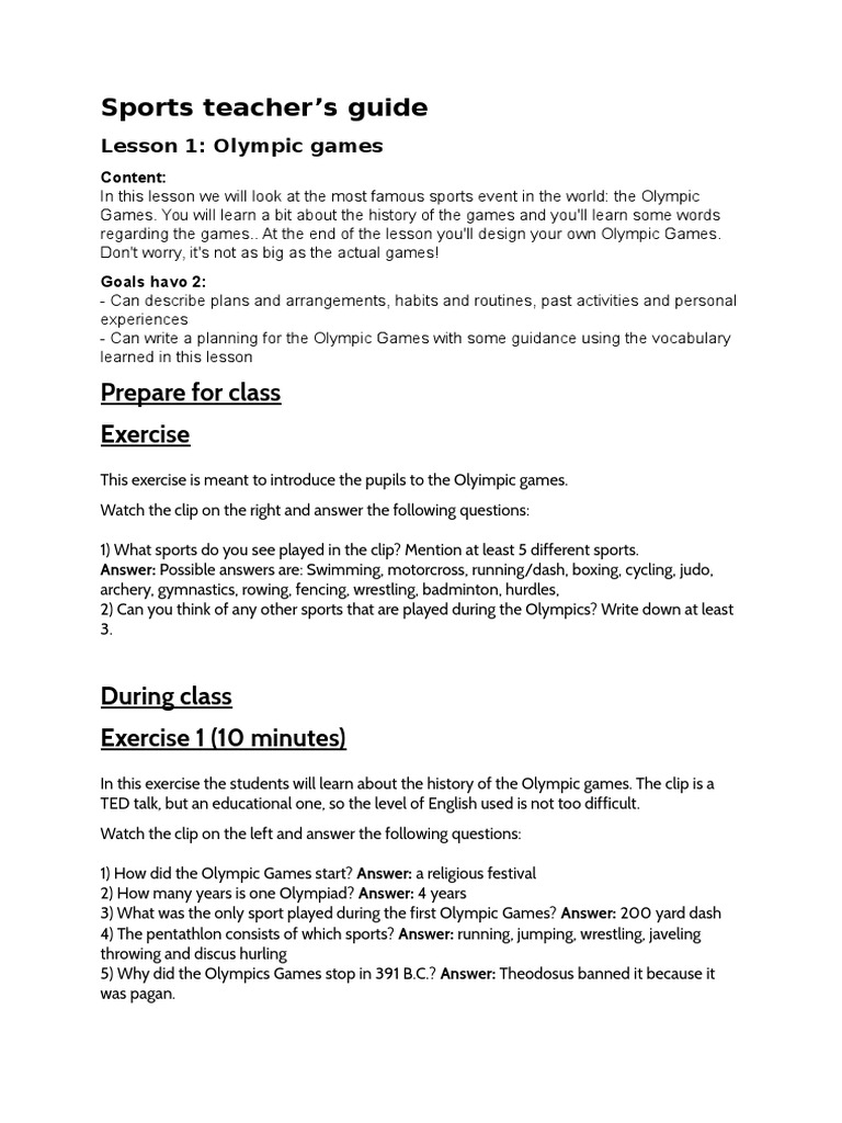Olympic Games Lesson Plan for Students | PDF | Olympic Games | Sports