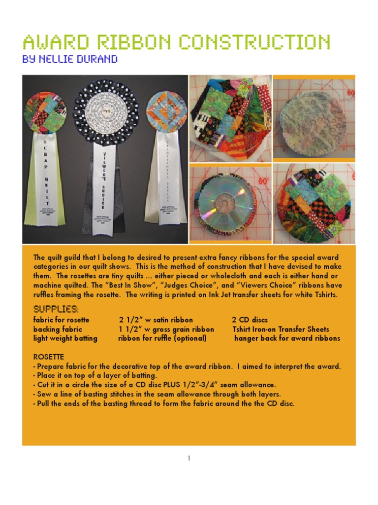 Award Ribbon Construction | PDF | Quilt | Seam (Sewing)