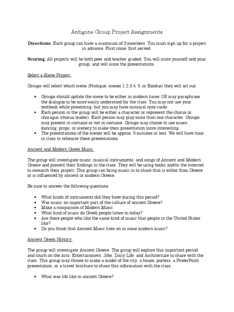 Antigone Group Project Assignments and Rubric | PDF | Tragedy