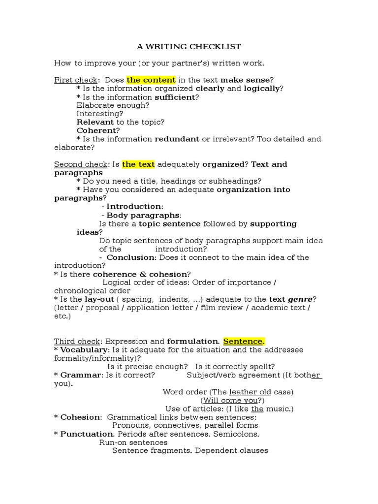 Writing Checklist | PDF