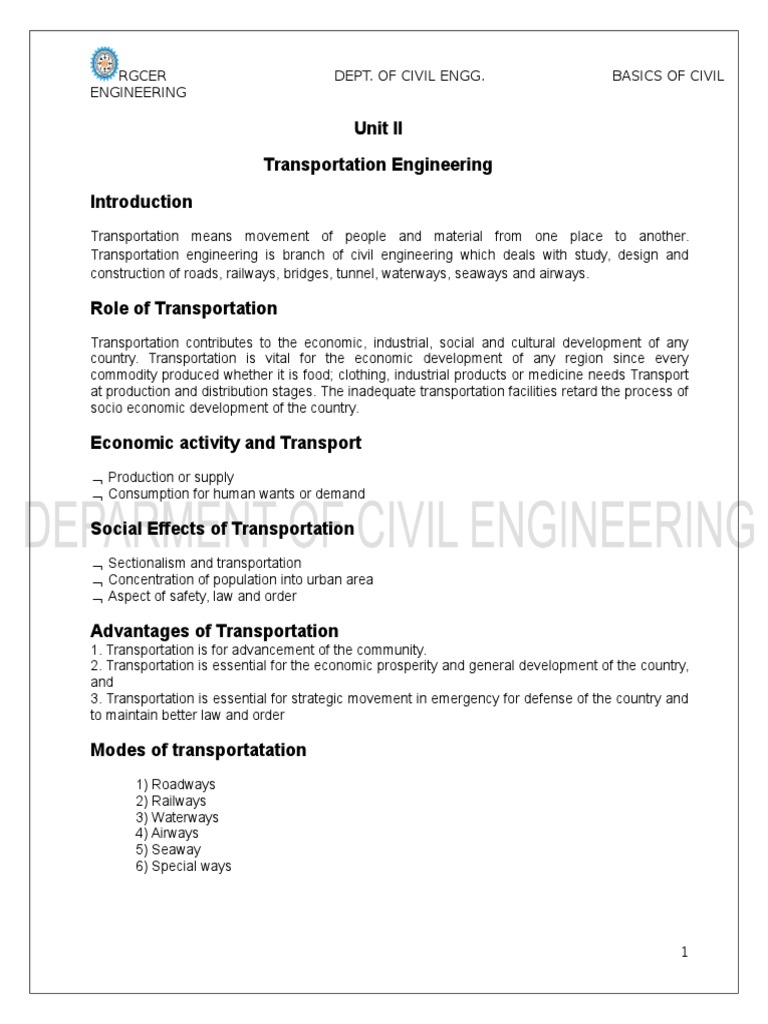 Transportation Engineering Notes | PDF | Road Surface | Transport