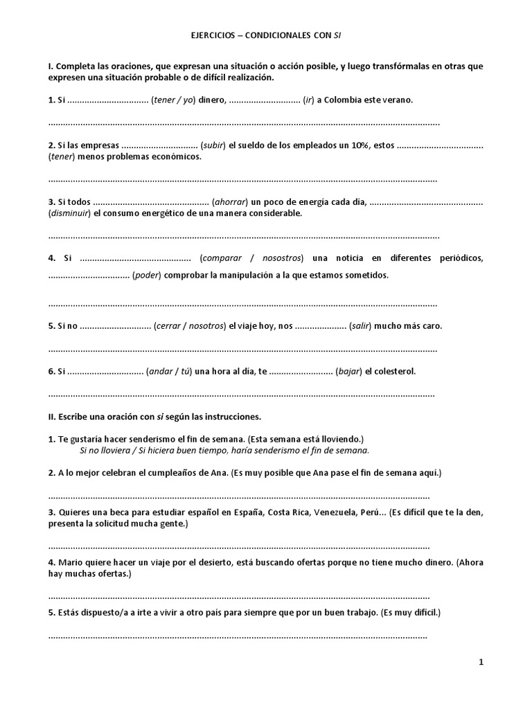 Ejercicios de Condicionales en Español | PDF | Ocio