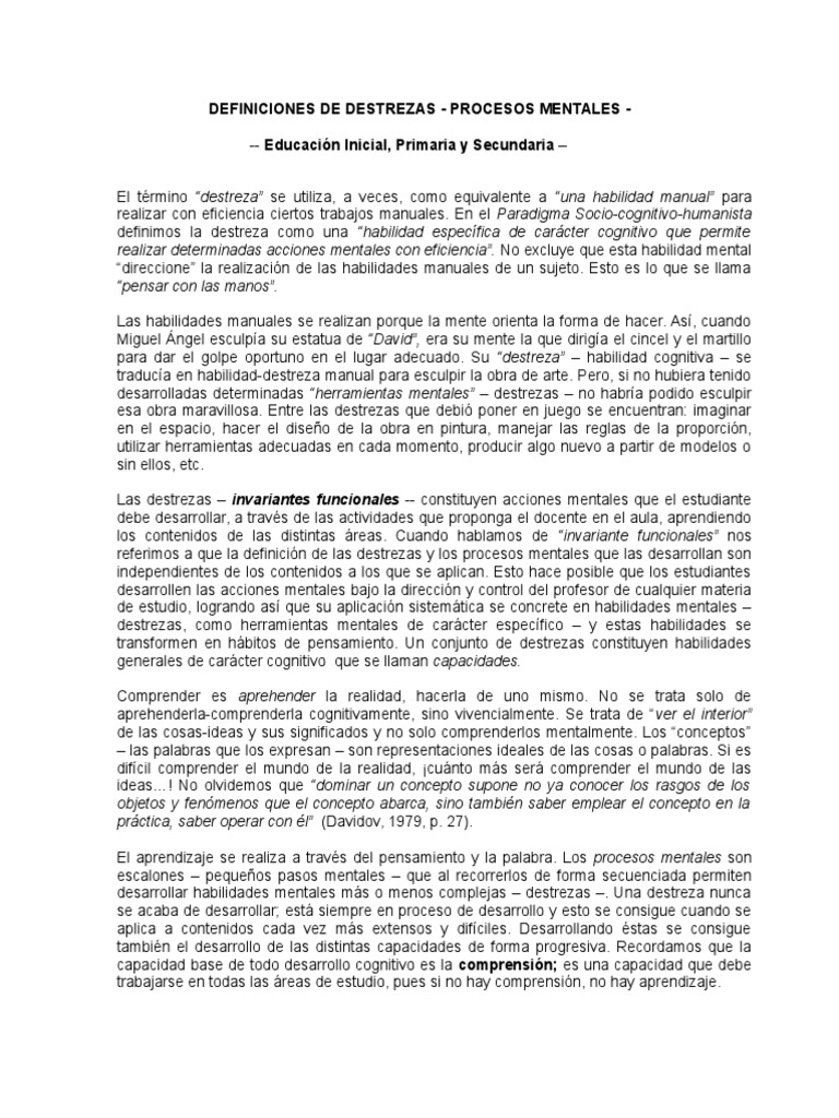 Definición y Procesos de Destrezas | PDF | Razonamiento inductivo ...