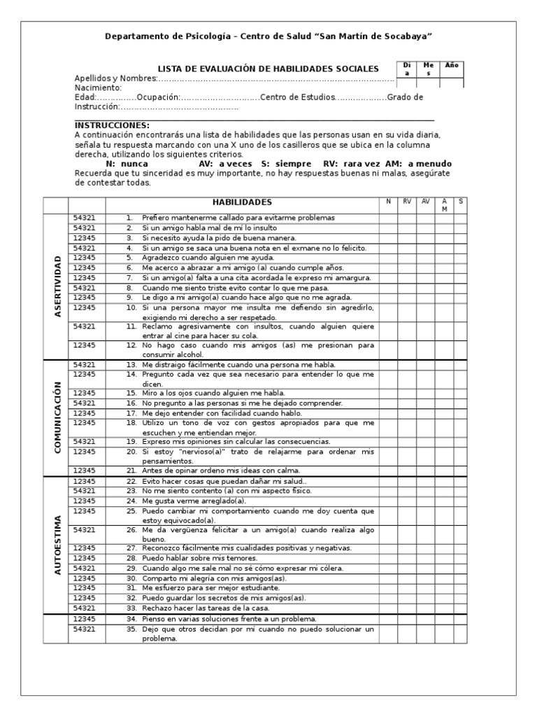 Evaluación de Habilidades Sociales | PDF | Toma de decisiones | Sicología