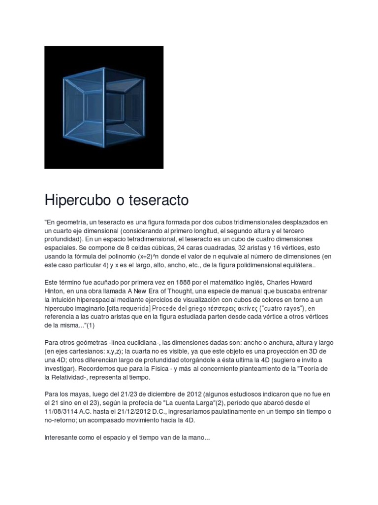 Hipercubo o Teseracto - Definición y Enlaces | PDF | Tiempo espacial ...