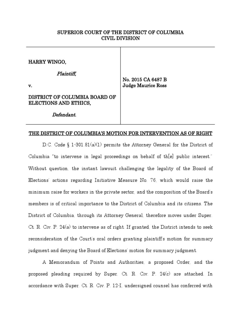 Wingo Motion To Intervene | PDF | Intervention (Law) | Lawsuit