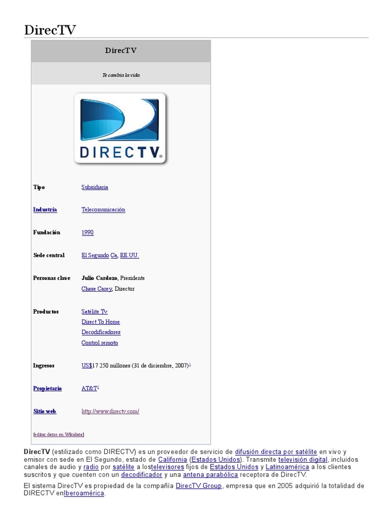 Historia y servicios de DirecTV | PDF | Direc Tv | Formatos de medios