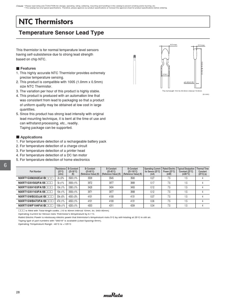 Thermistor Data Sheet | PDF