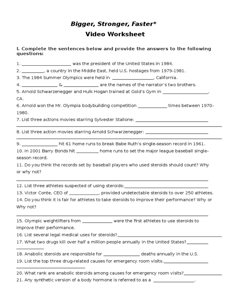 Bigger, Stronger, Faster_Video Worksheet | Doping In Sport | Medical ...