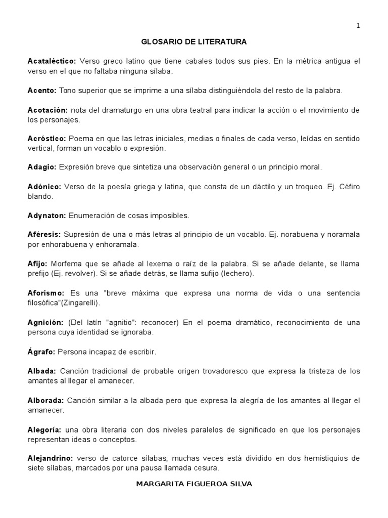 Glosario de Términos Literarios | PDF | Poesía | Metro (poesía)