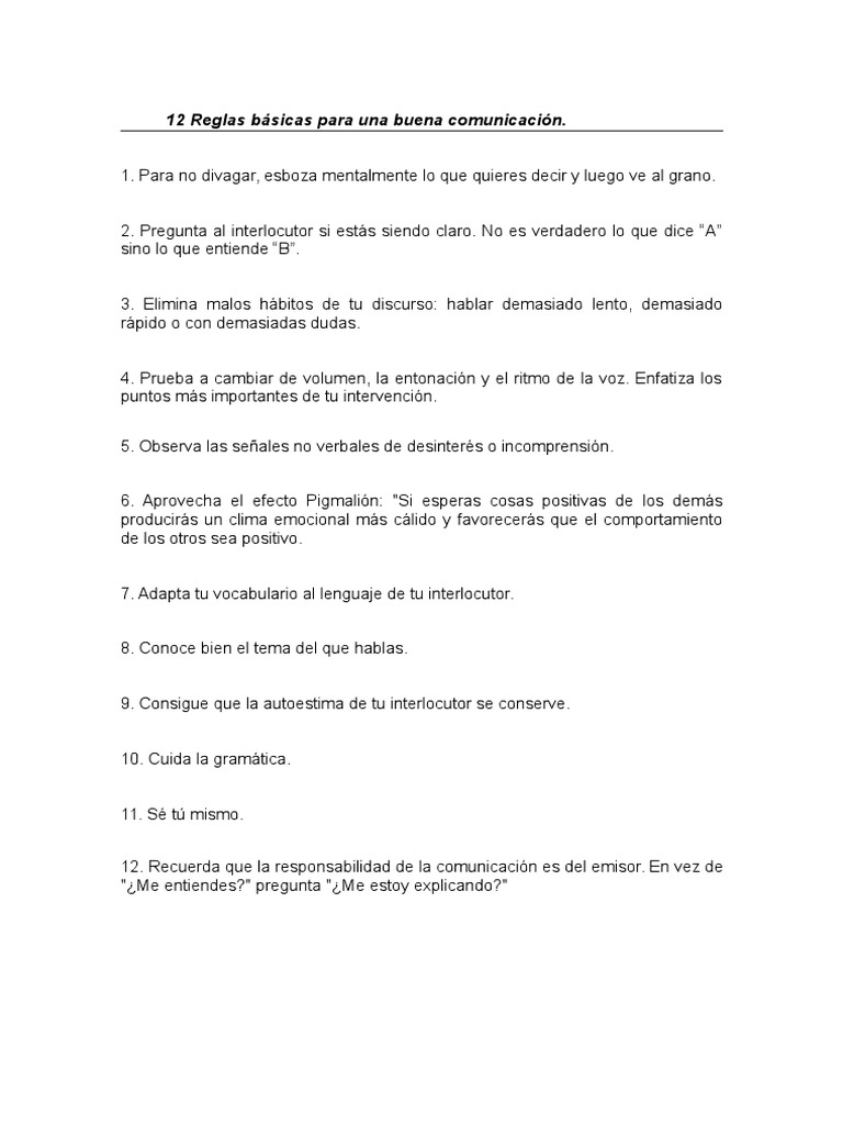 12 Reglas para Mejorar la Comunicación | PDF | Crecimiento personal y ...