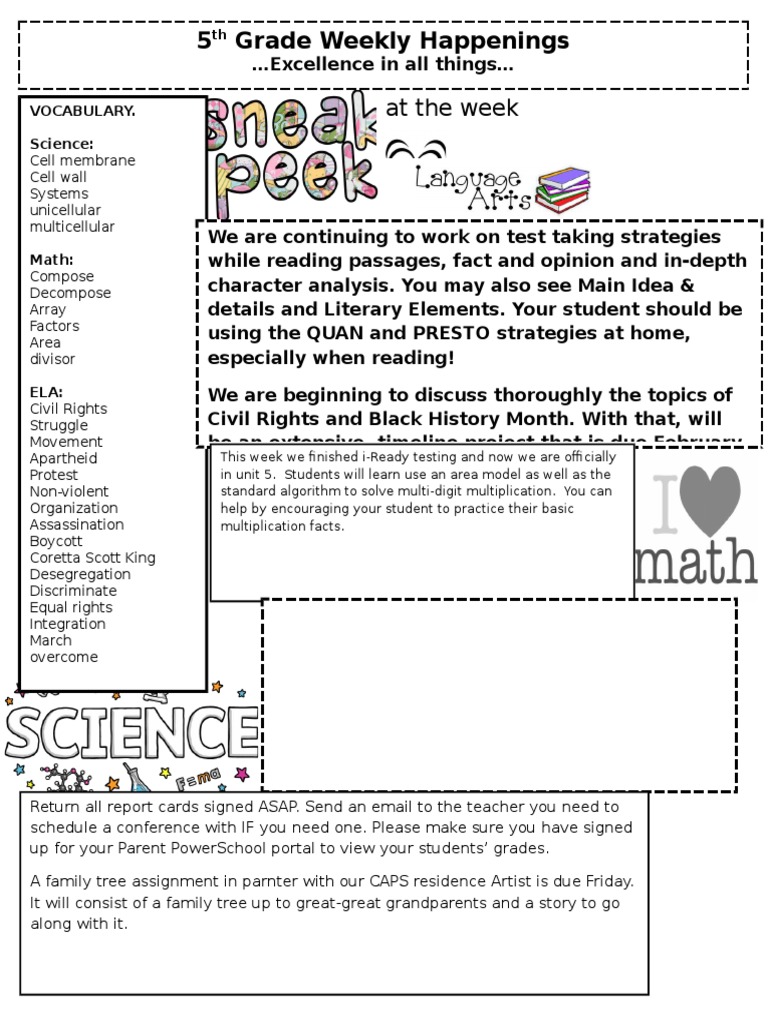 5th Grade Newsletter 2 2 | PDF