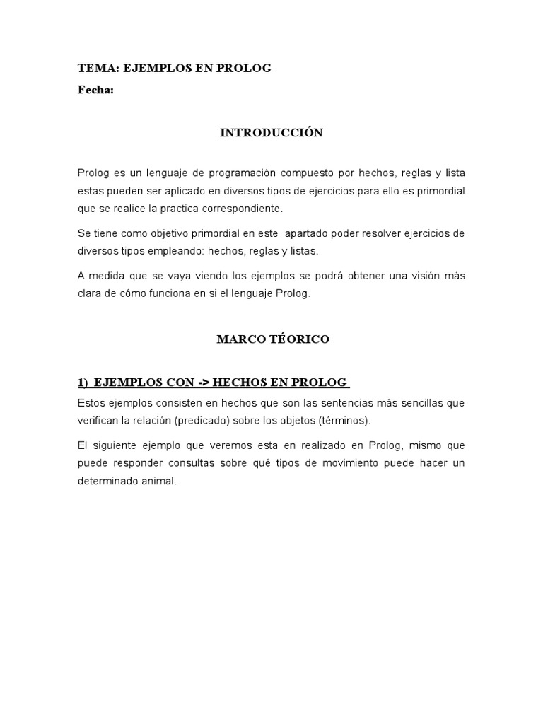 EJEMPLOS DE PROLOG | Lógica de primer orden | Lenguaje de programación