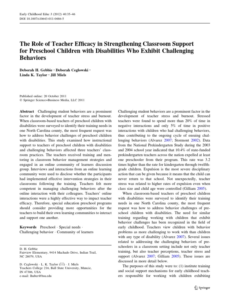 The Role of Teacher Efficacy in Strengthening Classroom Support | PDF ...
