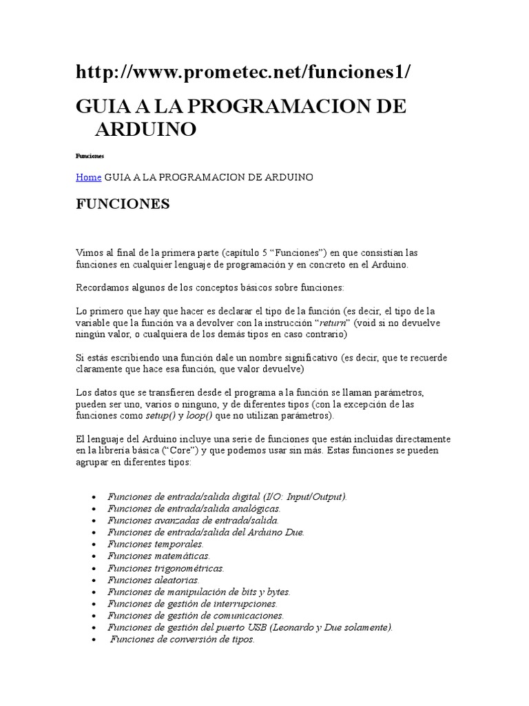 Funciones Arduino | PDF | Poco | Arduino