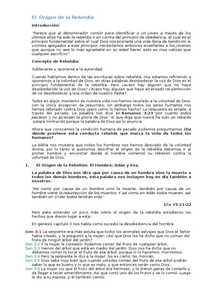 Origen y Significado de la Rebeldía | PDF | Adán y Eva | Satán