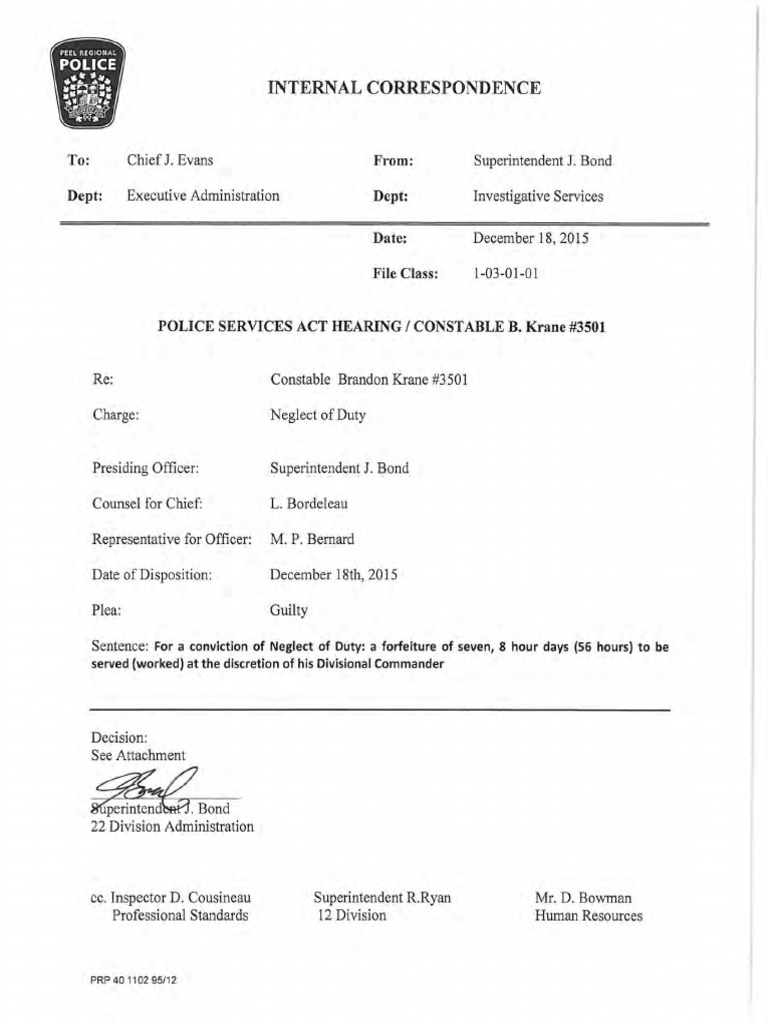 Police Services Act Hearing - Const. Brandon Krane | PDF