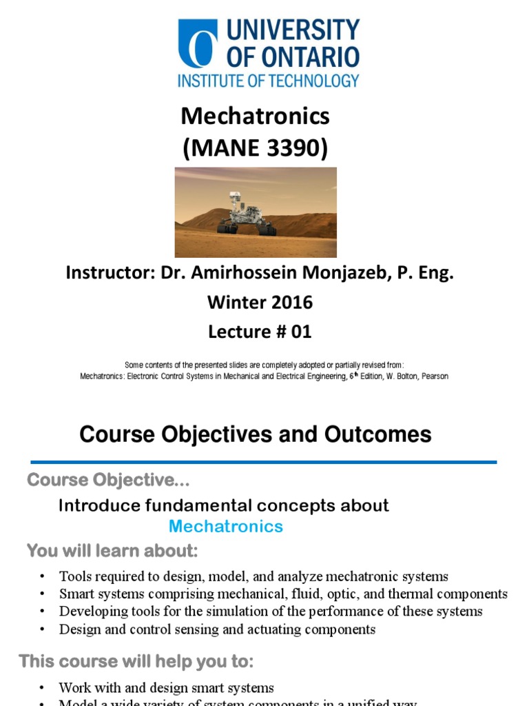 01 Mechatronics Lecture 1 Slides Pdf Mechatronics Test Assessment