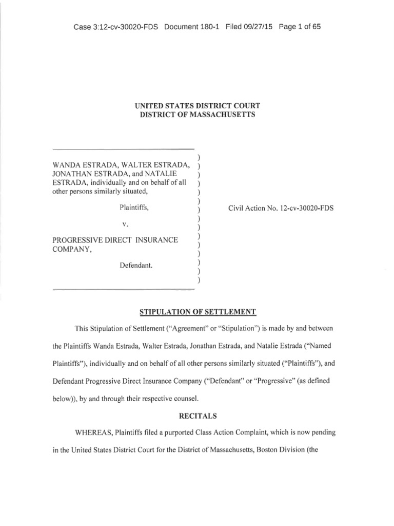 Estrada v. Progressive Settlement Agreement | PDF | Settlement ...