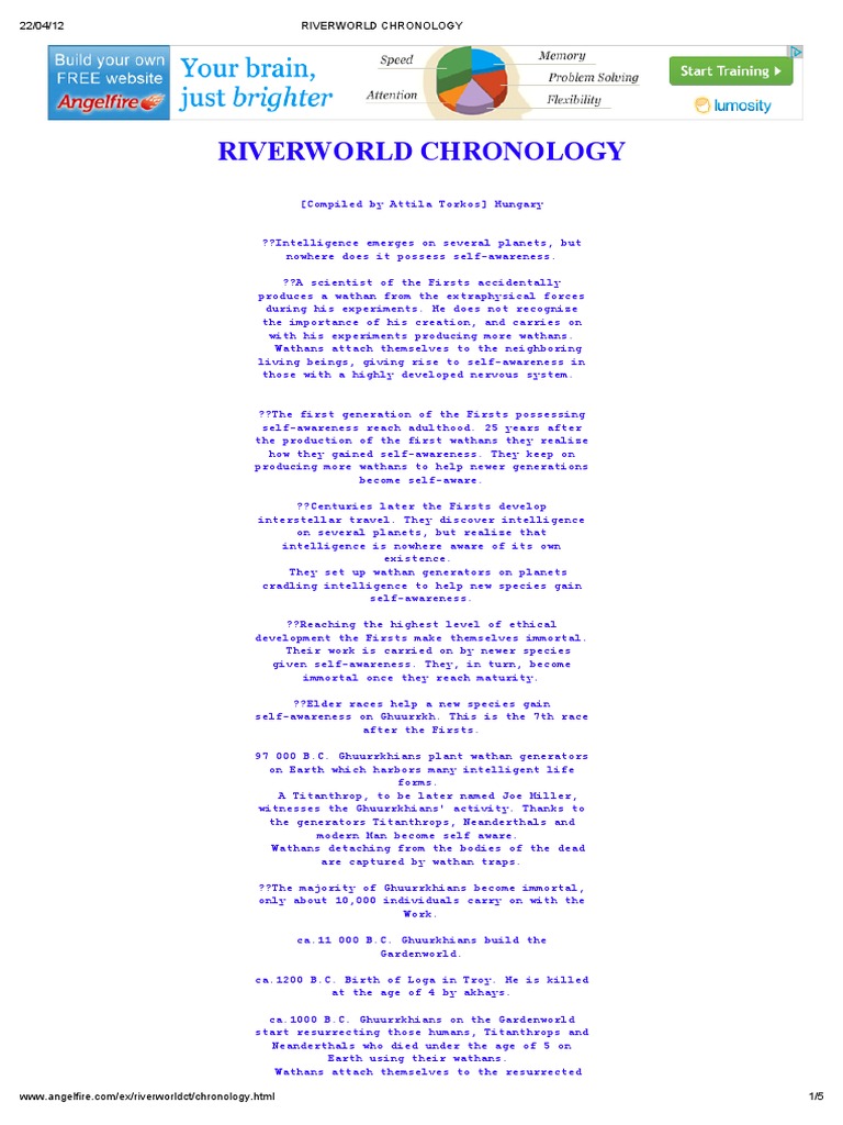 Riverworld Chronology | PDF | Self Awareness | Immortality