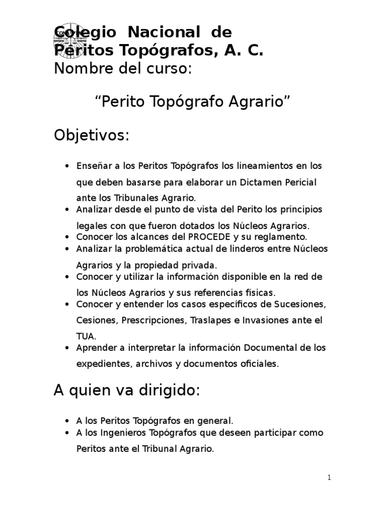 Curso de Perito Topógrafo Agrario | PDF | Testigo experto | Gobierno