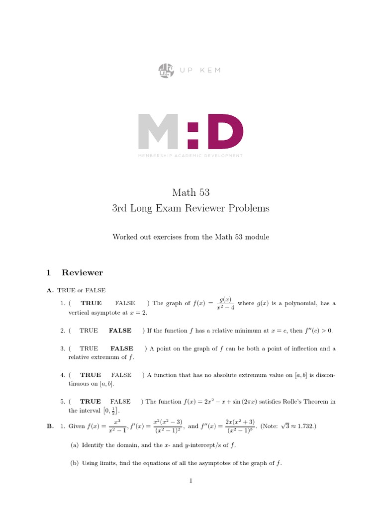 Math 53 LE 3 Reviewer Problems | PDF | Maxima And Minima | Asymptote