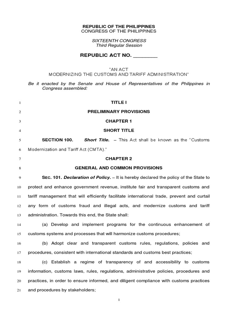 CMTA Bicameral Approved | PDF | Customs | Business