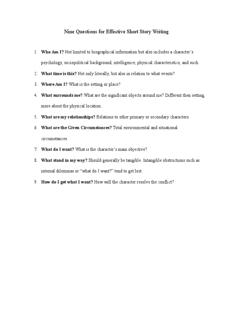 Nine Key Questions for Short Story Writing | PDF | Career & Growth