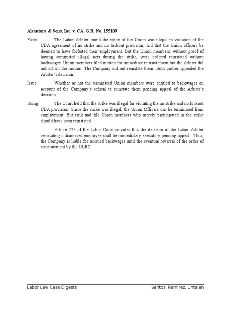 Labor Case Digests - Compiled | PDF | Law Of Agency | Employment