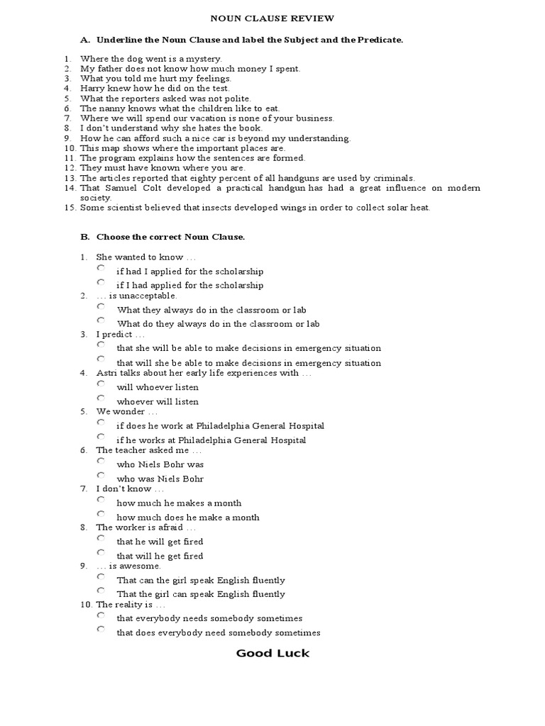 Noun Clause Review | PDF