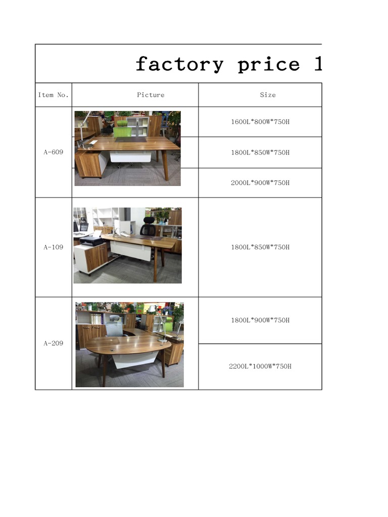 Factory Furniture Price List | PDF | Home & Garden