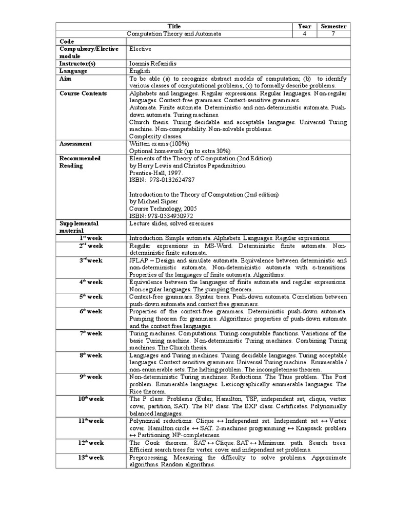 Computation Theory And Automata Pdf Theory Of Computation Models Of Computation