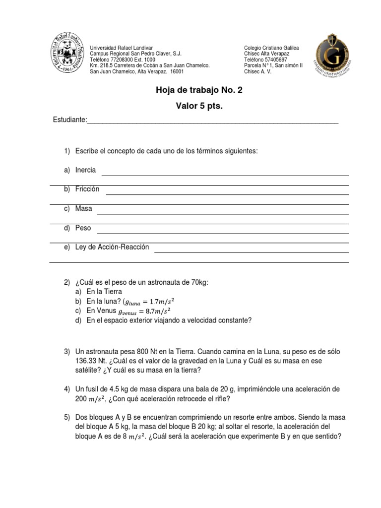 Hoja de Trabajo de Física Fundamental | PDF