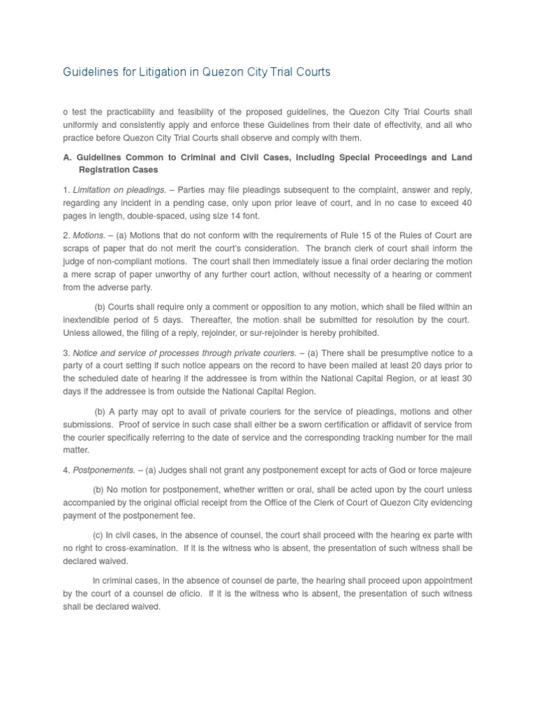 Guidelines For Litigation in Quezon City Trial Courts | PDF ...