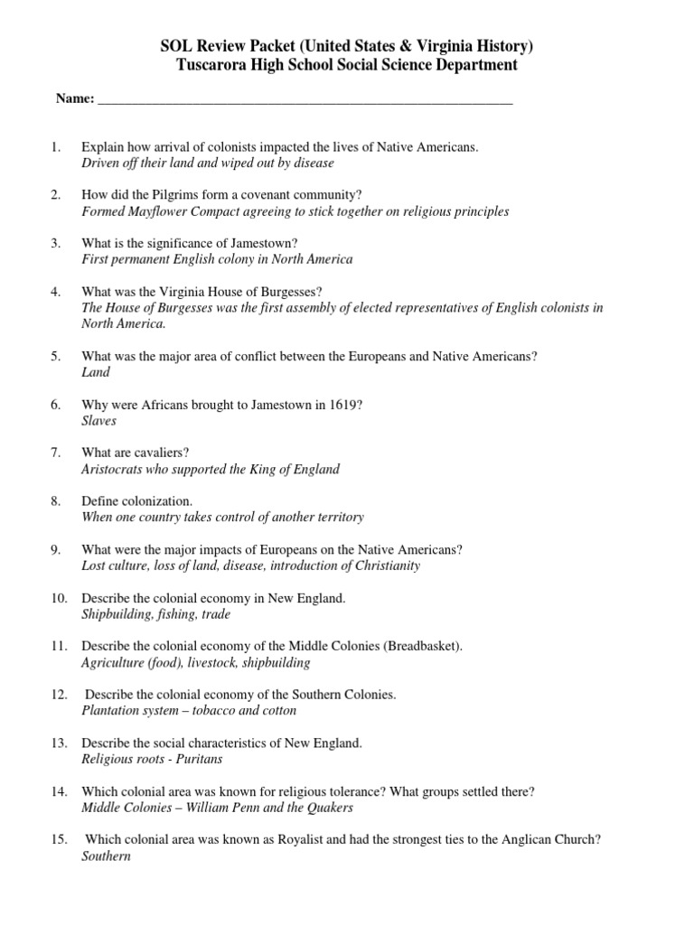 US & VA History SOL Review Packet | PDF | Thirteen Colonies | American ...