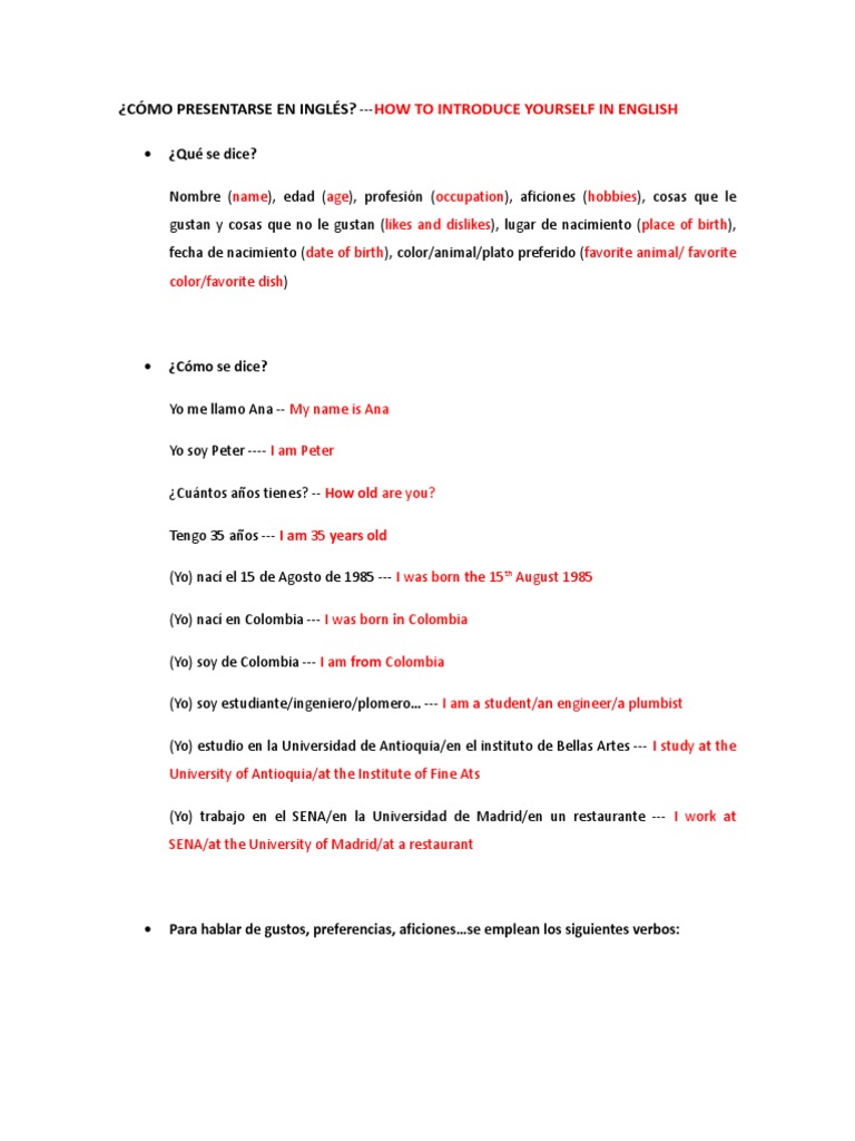 CÓMO PRESENTARSE EN INGLÉS