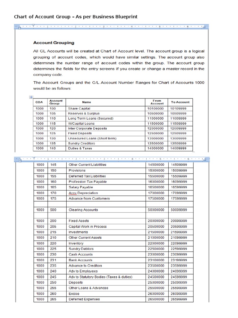 Chart of Account Group - As Per Business Blueprint | PDF