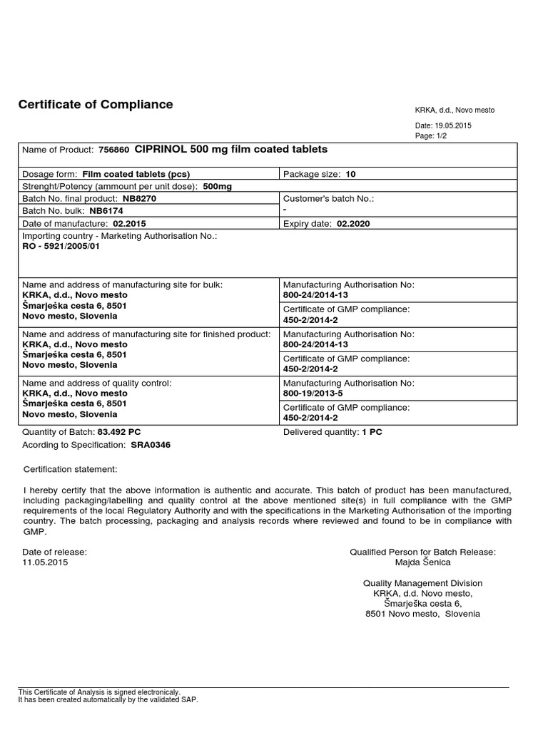 Ciprinol 500mg X 10cpr Film-Nb8270 | PDF | Tablet (Pharmacy) | Pharmacology