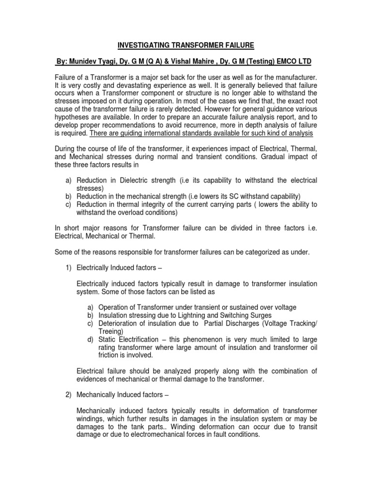 Transformer Failure Investigation Pdf Transformer Insulator