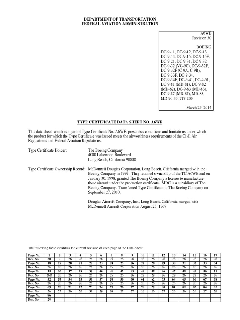Faa Tcds Md80 - A6we Rev. 30 (25-Mar-14) | PDF | Landing Gear | Aircraft