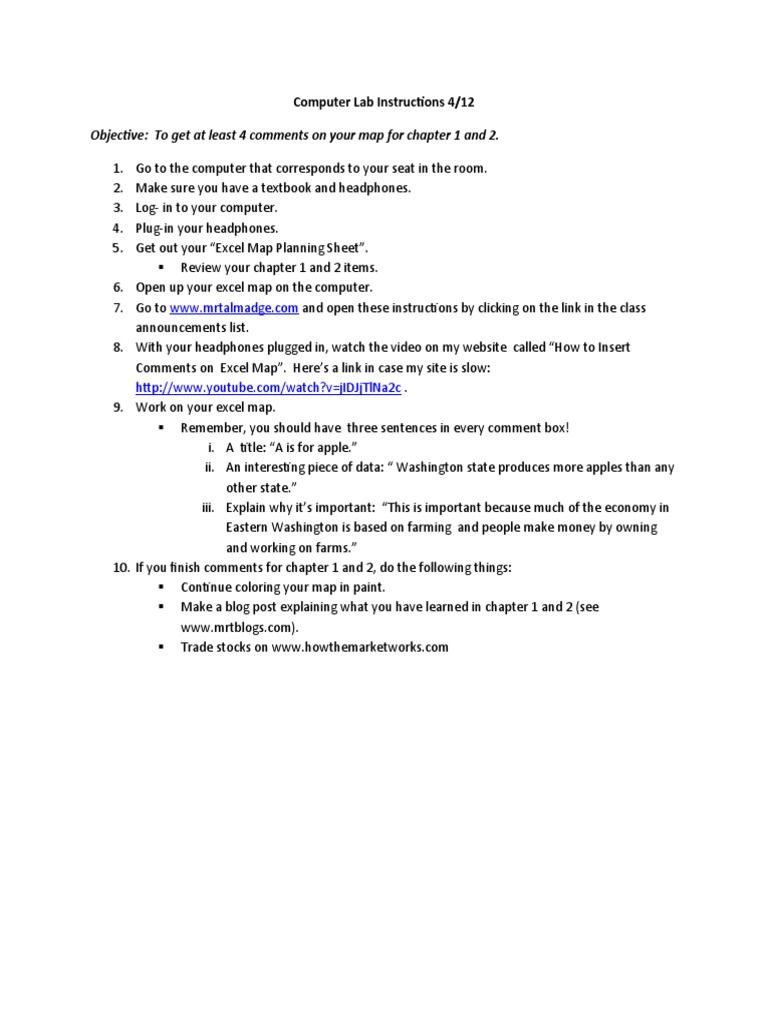 Computer Lab Instructions 4-12 | PDF