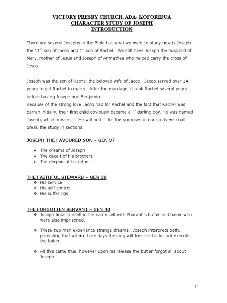 Character Study of Joseph in the Bible | PDF | Jacob | Rachel