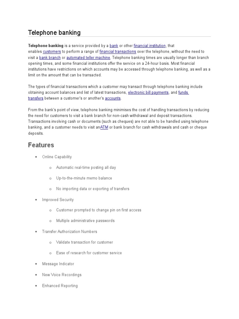 Telephone Banking: Features | PDF | Mobile Phones | Service Industries