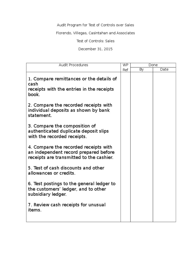 Audit Prog For Cash Receipts | PDF | Receipt | Money